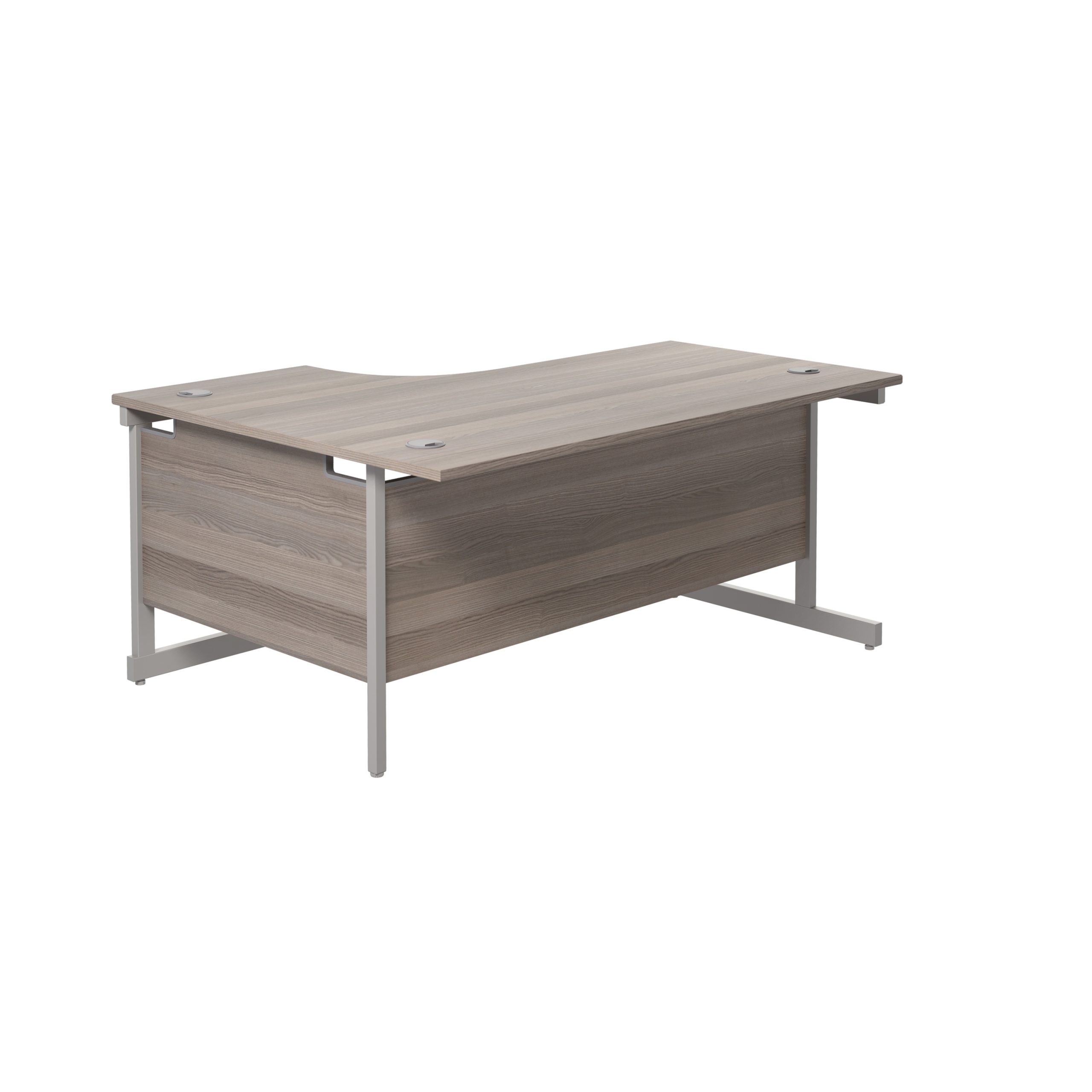 First Radial Right Hand Desk 1600x1200x730mm Grey Oak • Colemans